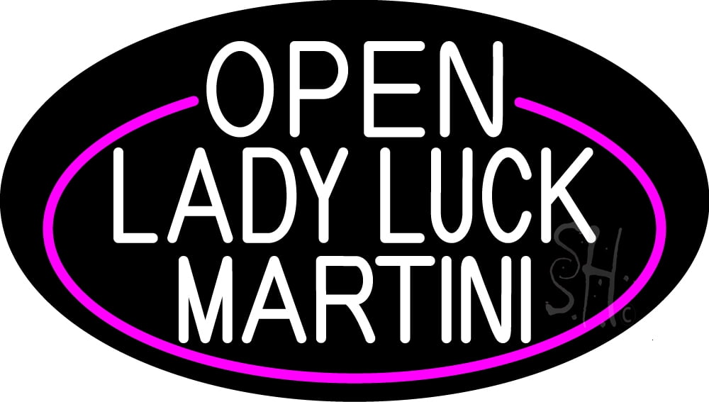 White Open Lady Luck Martini Oval With Pink Border LED Neon Sign 13 x ...