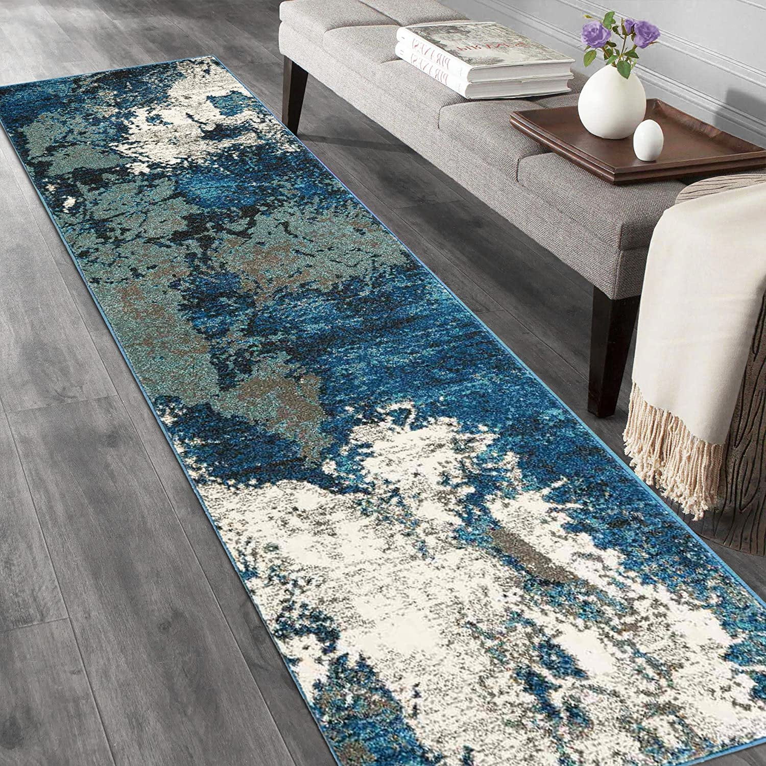 HR Marble Rugs Colbat Blue Multi Color Abstract Livingroom & Dining ...