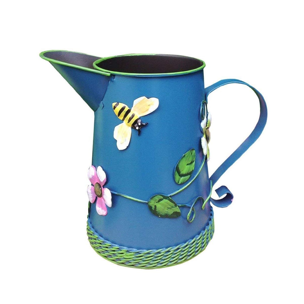 Handmade Iron Watering Can Vase Pitcher Holder with Raised Flowers ...