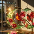 Cardinal Bird Moon Window Sun Catcher Hanging Ornament Stained Glass ...