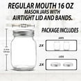Glass Regular Mouth Mason Jars, 16 oz Clear Glass Jars with Silver Metal Lids ( 2-PACK ...