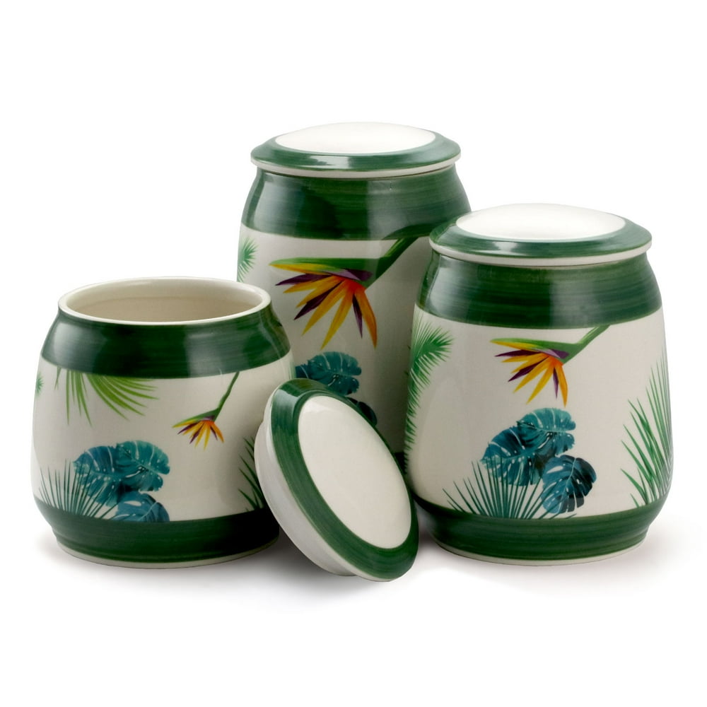 Elama 3 Piece Ceramic Kitchen Canister Collection in Green - Walmart ...
