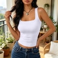 Dwellite Womens Double Lined Square Neck Tank Tops Crop Basic Summer ...