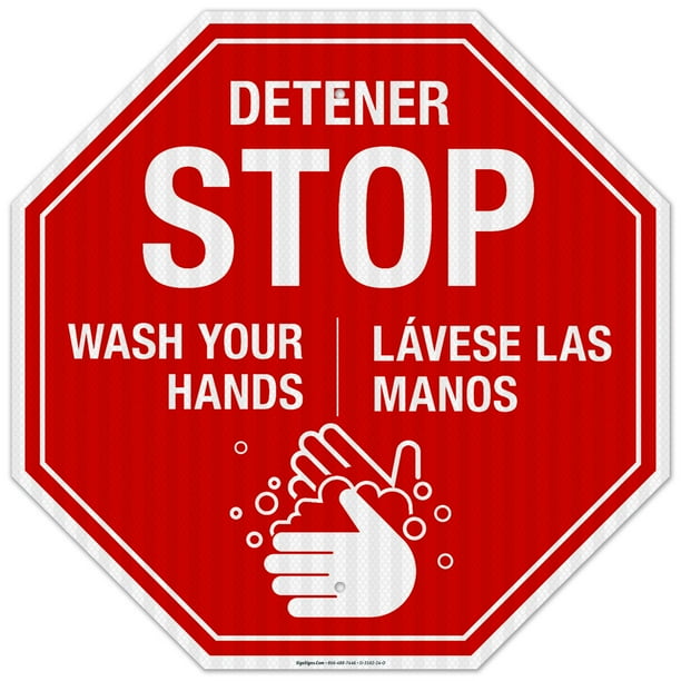 Stop Wash Your Hands Sign, Bilingual Hand Washing Sign, 24x24 ...