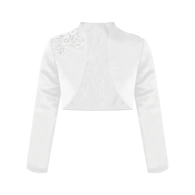iEFiEL Kids Girls Satin Bolero Shrug Flower Girls Jacket Long Sleeve ...