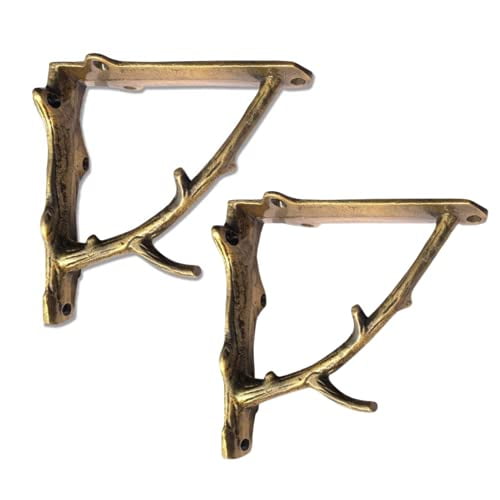 NACH Rustic Branch Shelf Bracket, Wall Mount Shelving Brackets (2 Pack ...