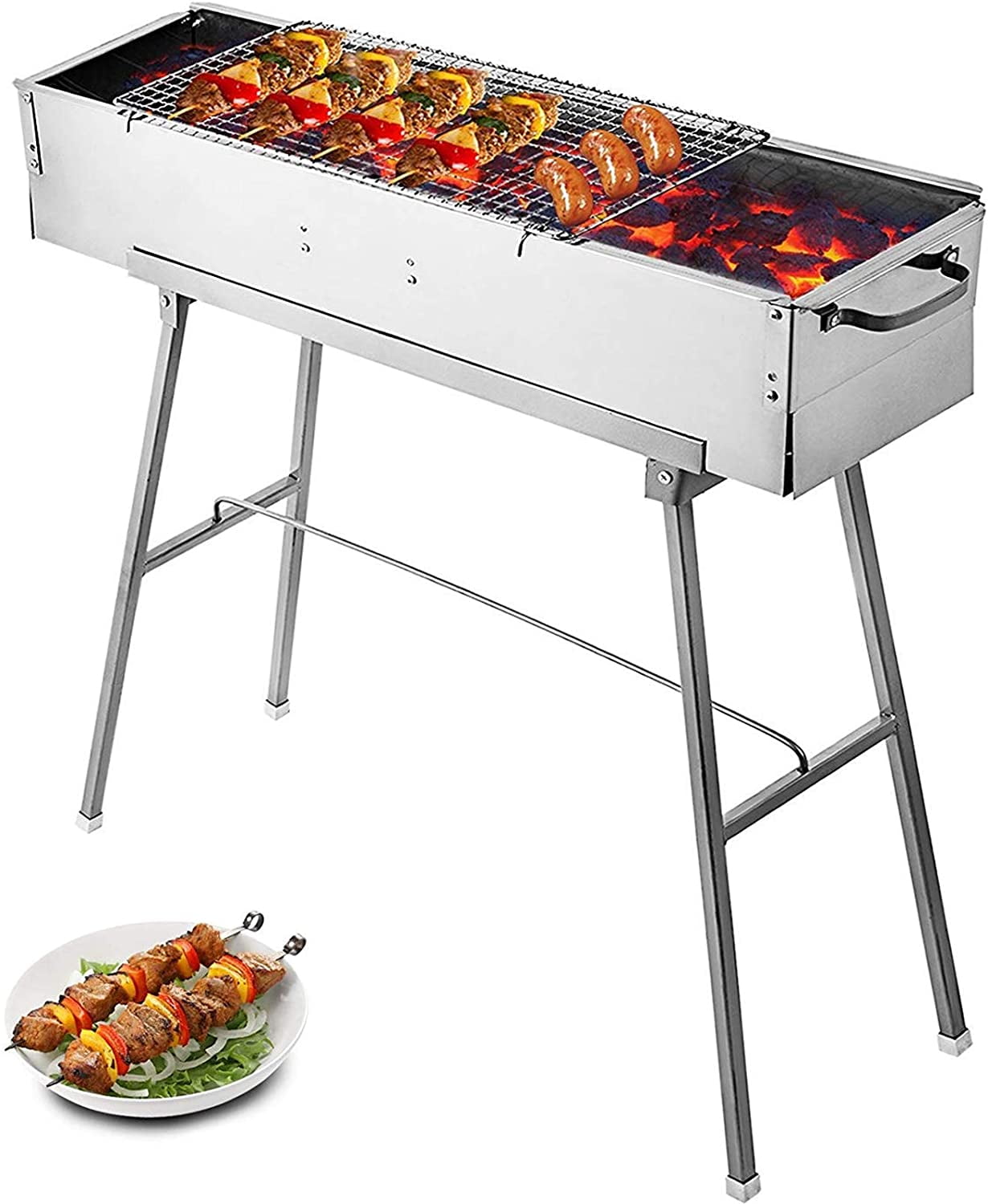 VEVOR 32" Party Griller Stainless Steel Charcoal Grill Yakitori BBQ ...