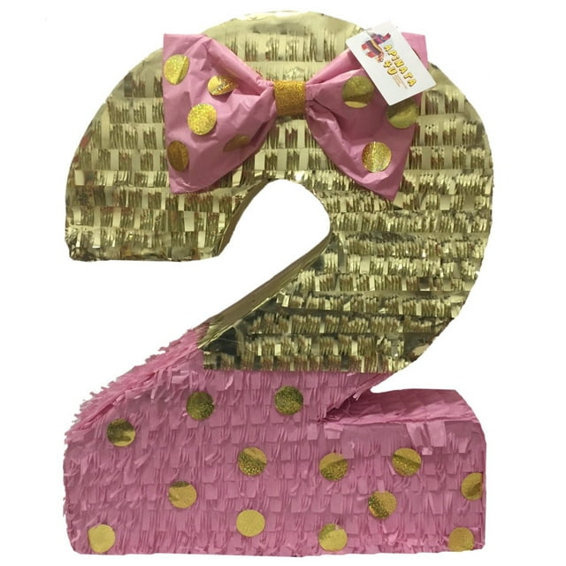 APINATA4U Pink & Gold with Bow Number Two Piñata 20" Tall - Walmart.com