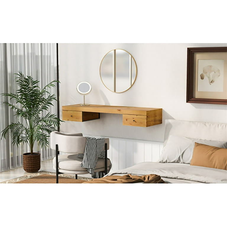 Kepooman 47.2 Wall mounted Vanity Desk Floating Vanity Shelf with Drawers Dressing Table With Wooden Sticker Computer Table Desk Home Office Desk Natural Walmart