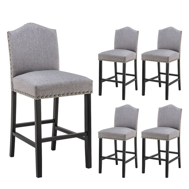 Homy Grigio Gray Fabric Modern Upholstered 30 inch Bar Stools with ...