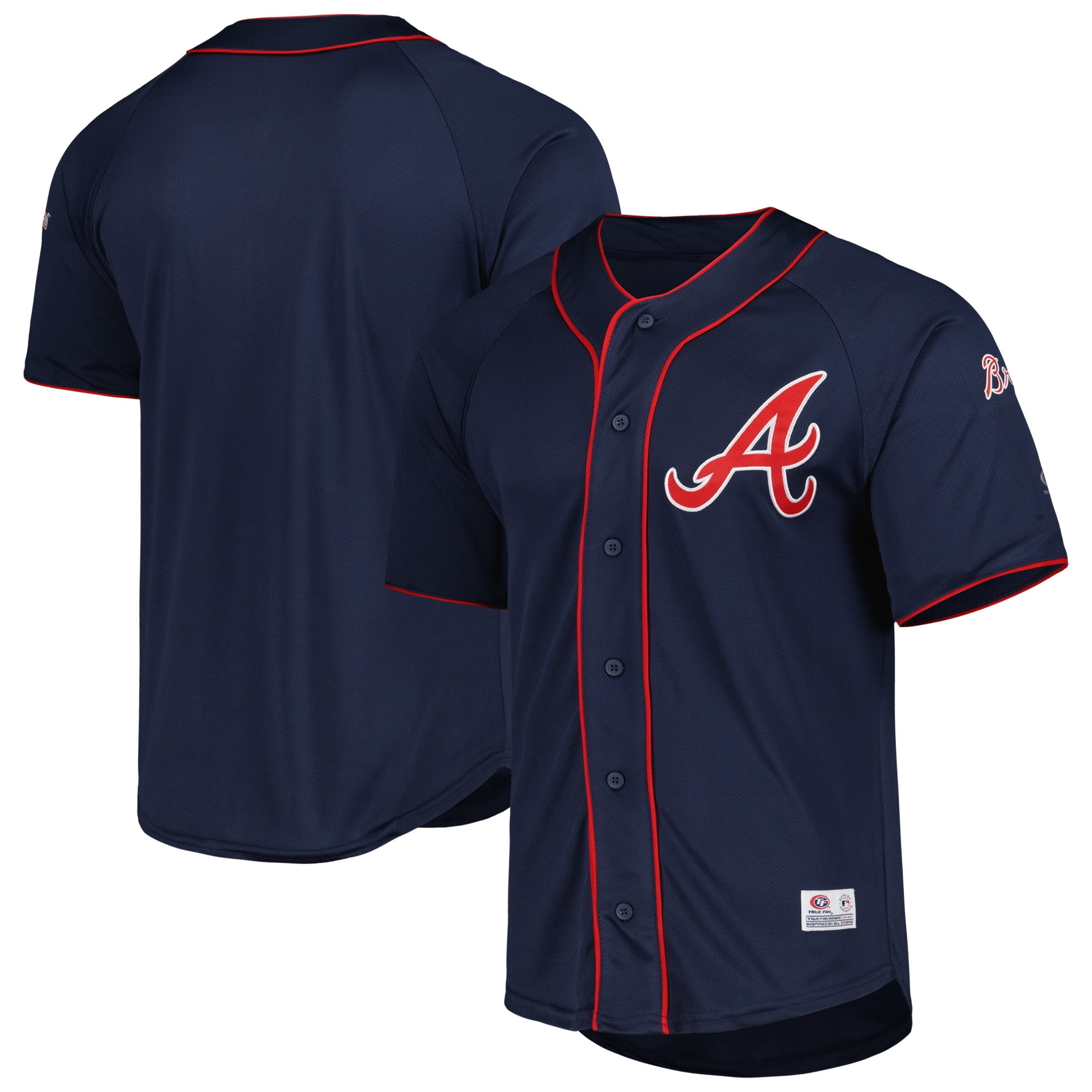 Men's Navy Atlanta Braves Button-Up Baseball Jersey - Walmart.com