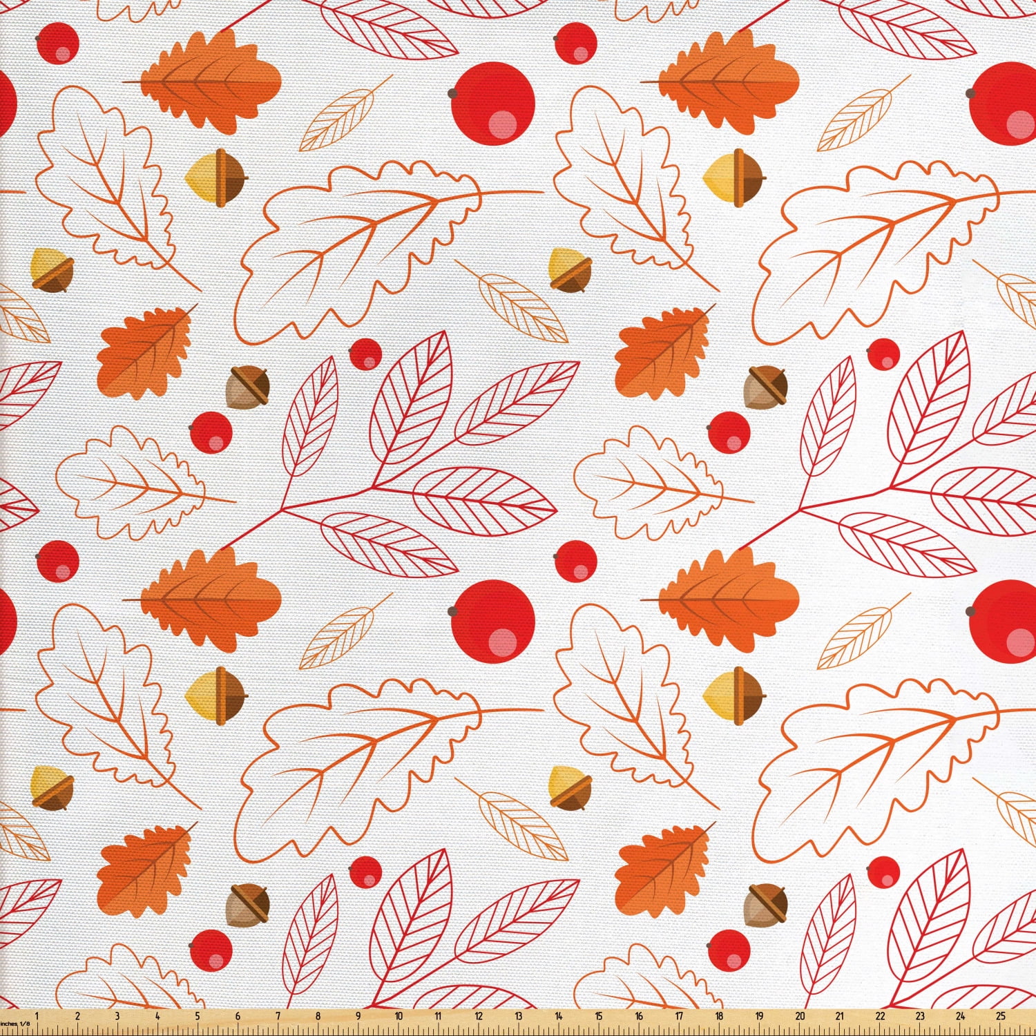 Fall/Autumn Fabric by The Yard, Vivid Colors Leaves Acorn Rowan Berries ...