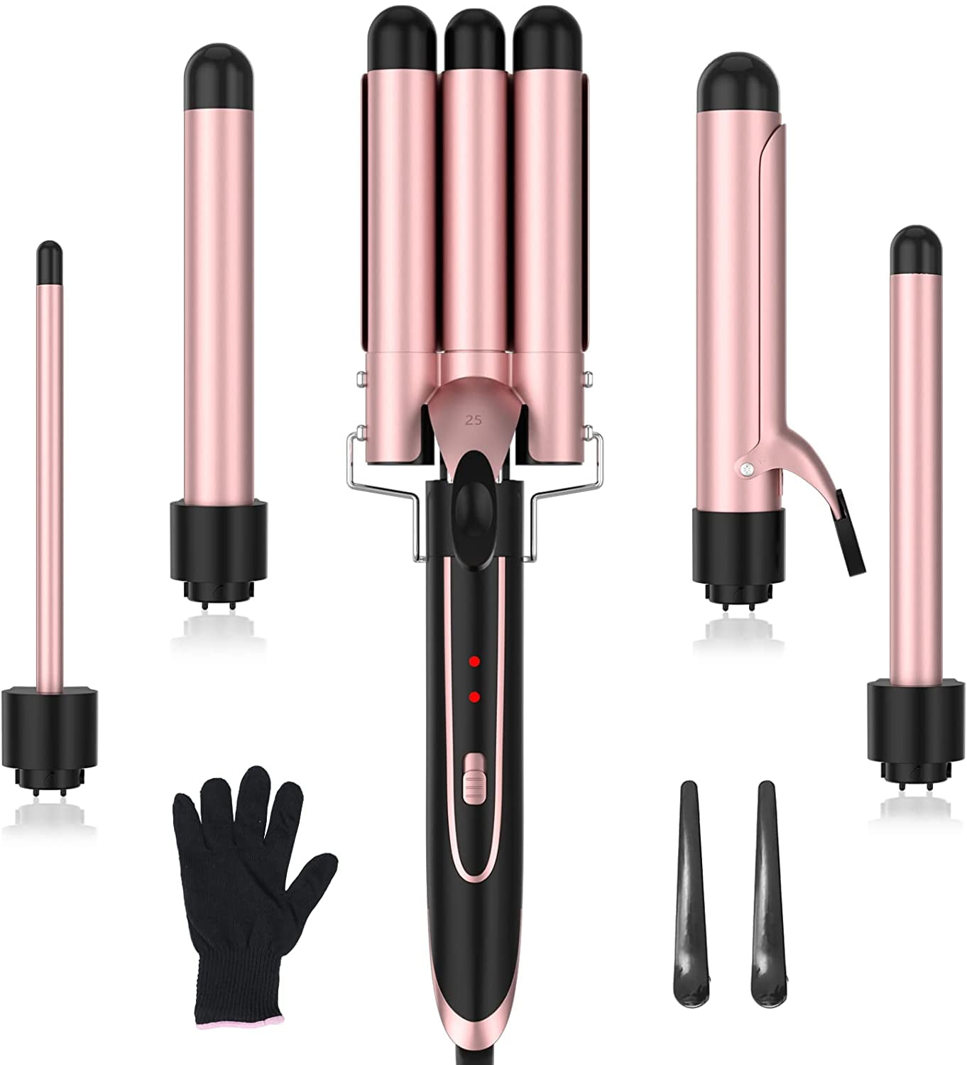 Duomishu 5 in 1 Curling Iron Set with 1" 3 Barrel Crimper Hair Waver ...