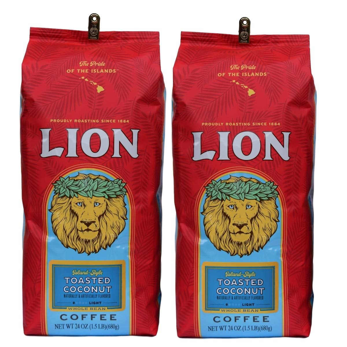 Lion Coffee, Toasted Coconut Flavor, Light Roast, Whole Bean, 24 Ounce ...