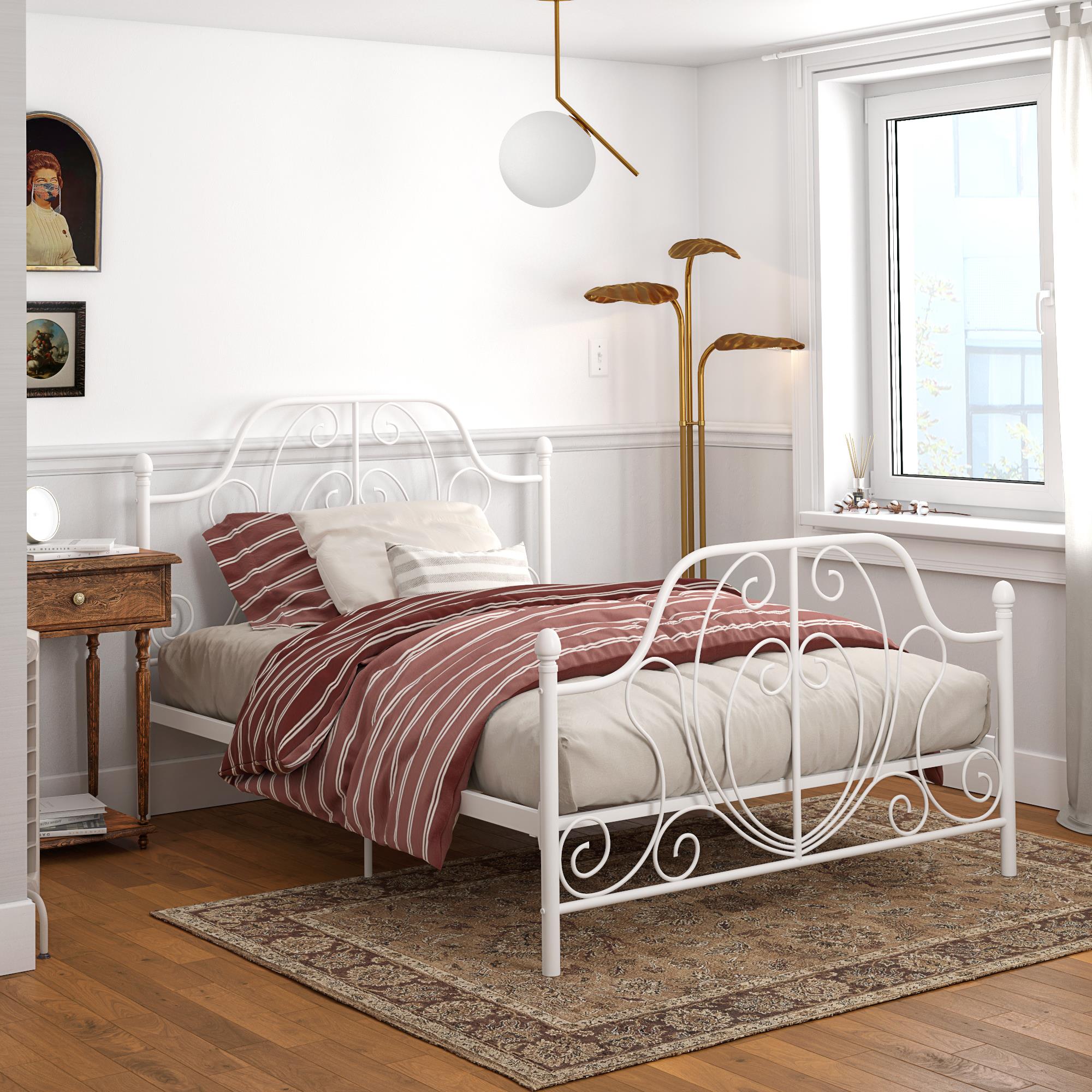 DHP Ivorie Metal Bed Queen Size Frame Adjustable Base Height White DHP Ivorie Metal Bed Queen Size Frame Adjustable Base Height White
