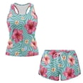 Binienty Hibiscus Waves Green Women's Tankini Shorts Set, Polyester ...