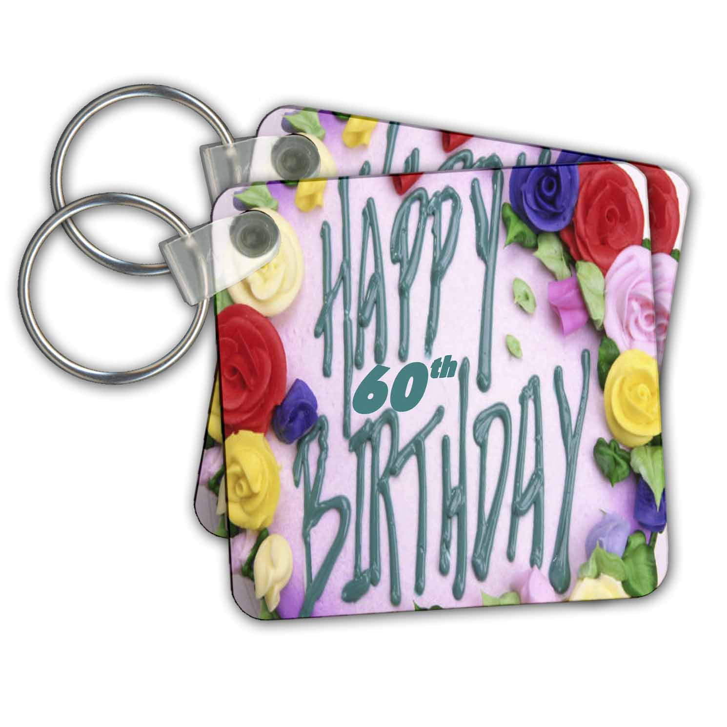 3dRose Happy 60th Birthday - Key Chains, 2.25 by 2.25-inch, set of 2 ...