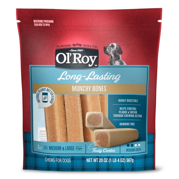 Ol' Roy Long-Lasting Natural Peanut Butter Flavor Munchy Bones Chews ...
