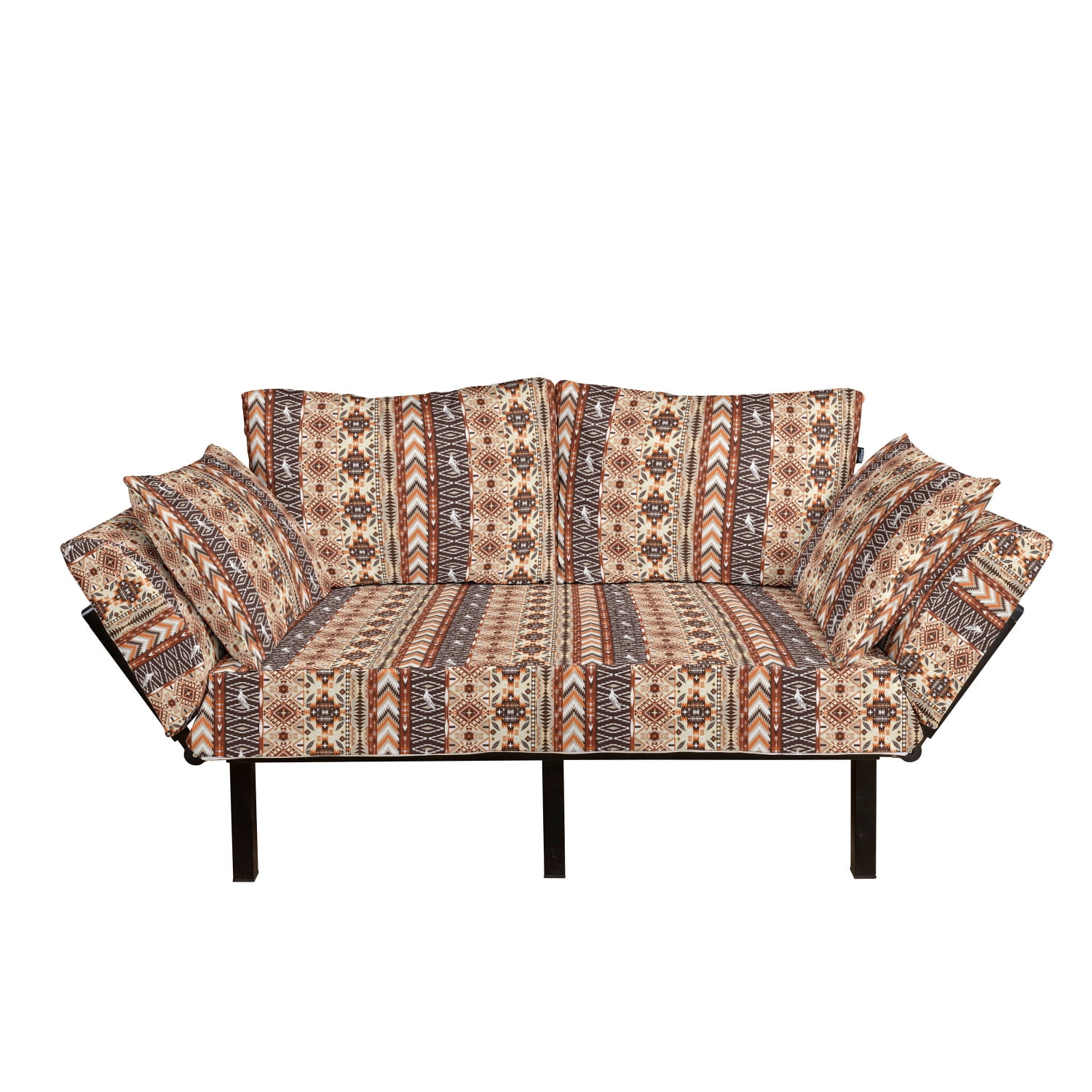 Tribal Futon Couch, Indigenous Art Horizontal Borders with Flying Birds ...