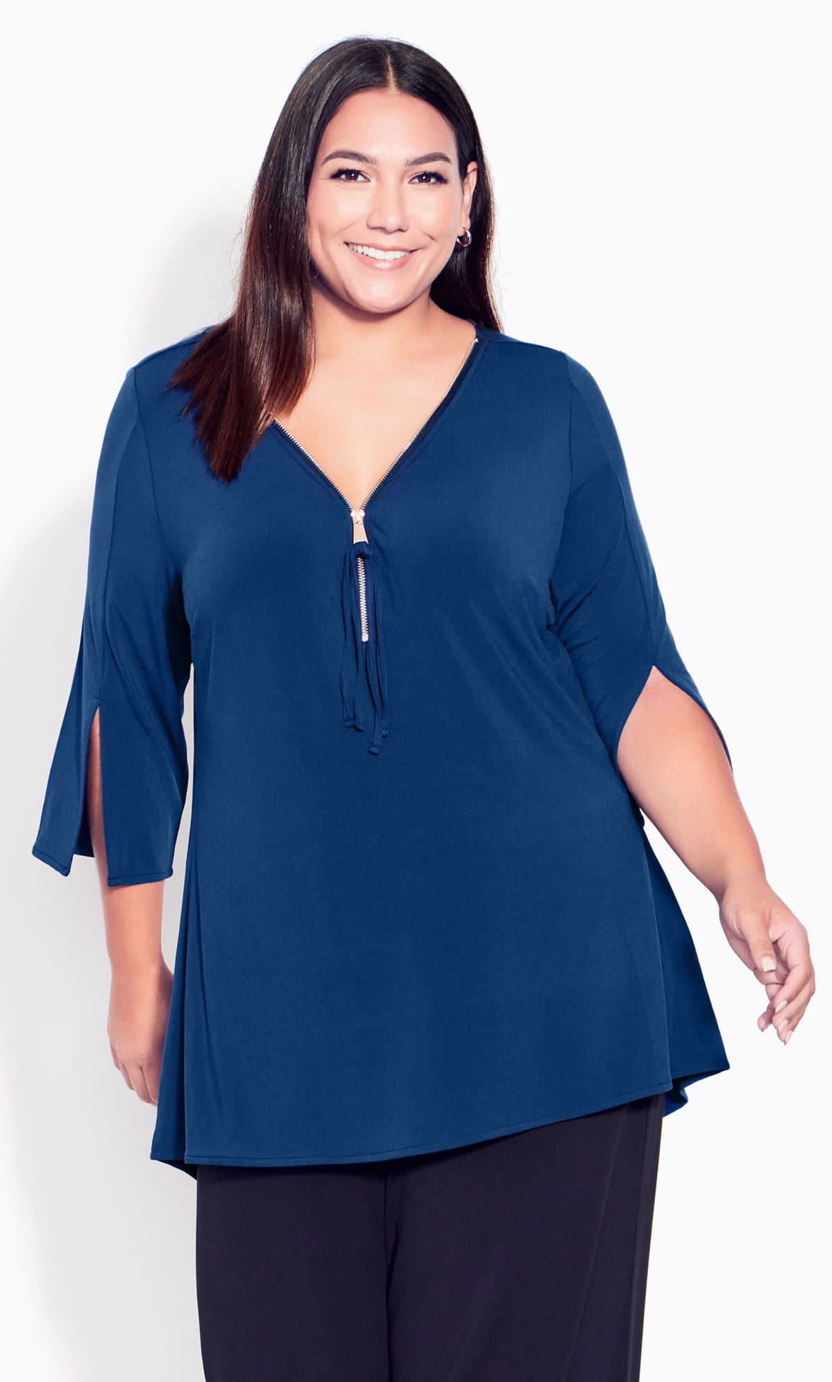 Ave Studio Women s Plus Size Luella Plain Top 3 4 Length Split Sleeves ave-studio-women-s-plus-size-luella-plain-top-3-4-length-split-sleeves
