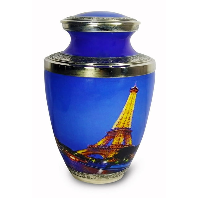Urn Cremation Eiffel Tower Paris Engraved Aluminium Funeral Burial Jar ...