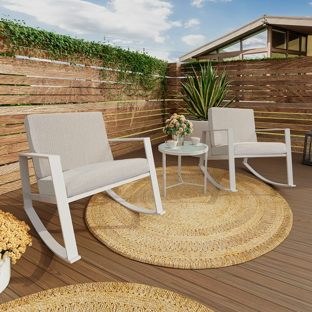 COSIEST 3 Piece Outdoor Beige Metal Bistro Set Patio Rocking Chairs ...
