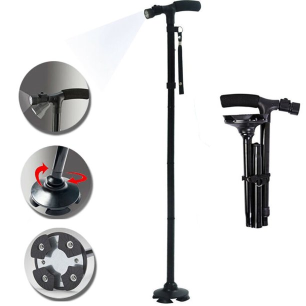 All Terrain LED Folding Walking Cane- 6 Ultra Bright Built-In LEDs ...