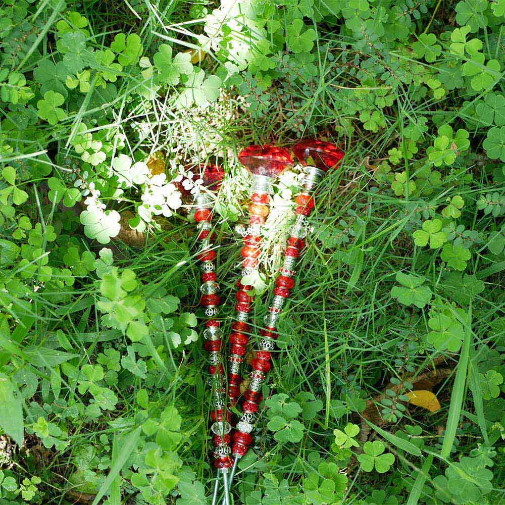 7" Red Diamond Beaded Garden Stake 1PC Fairy Wand Decorative Plant ...