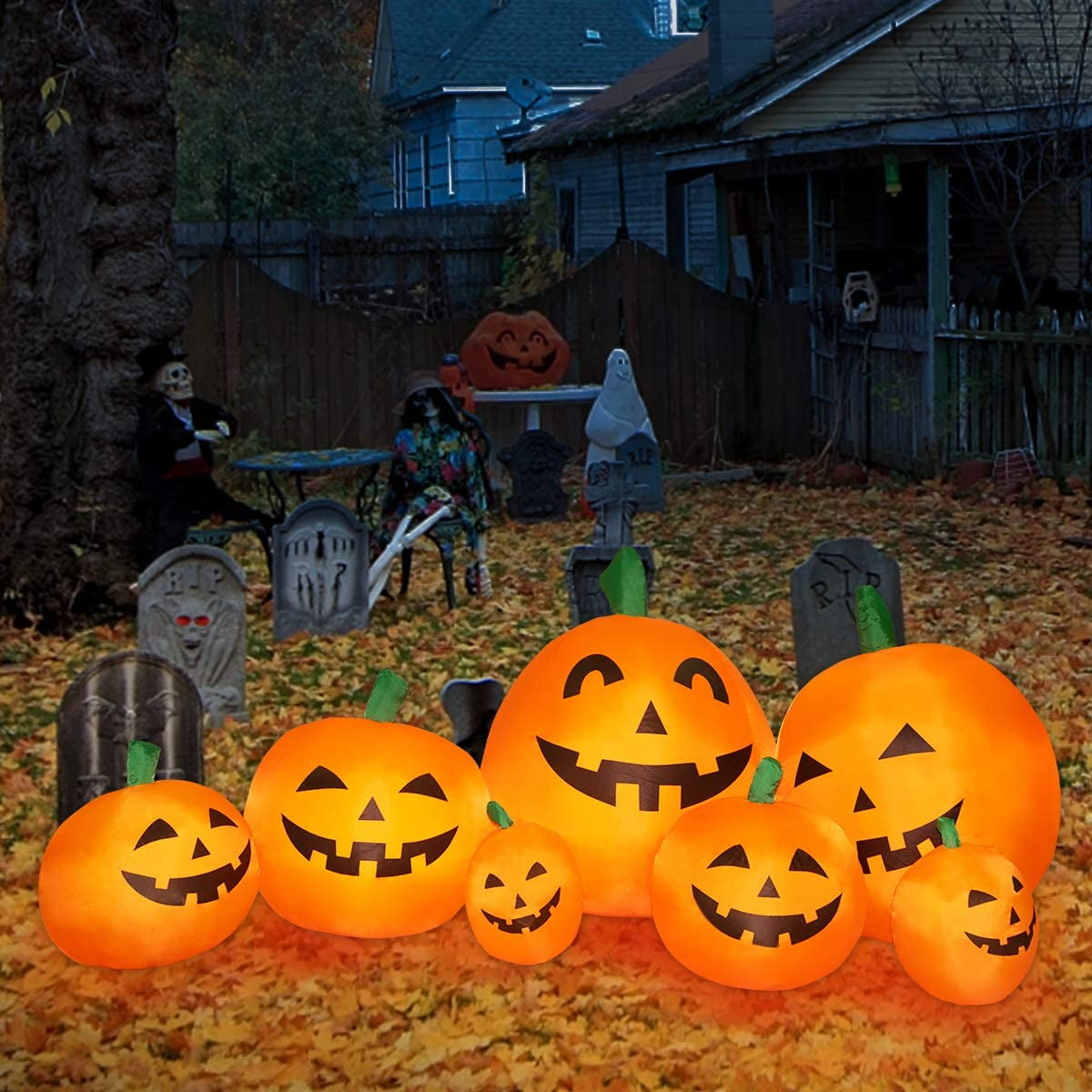 7.5 Ft Halloween Decorations Inflatable 7 Pumpkins Pumpkin Patch, with ...