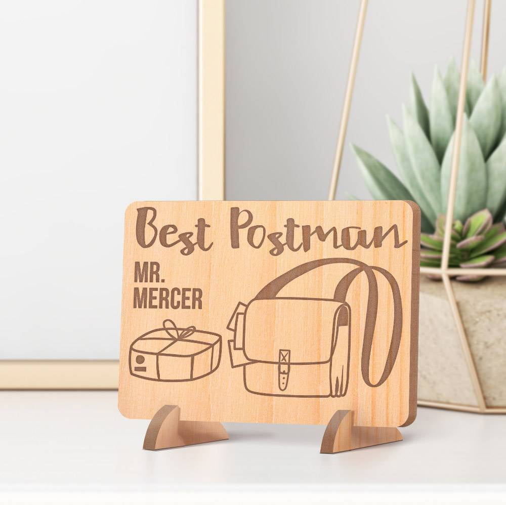 Personalized Best Postman's Name Wooden Card with Delivery Bag Detail ...