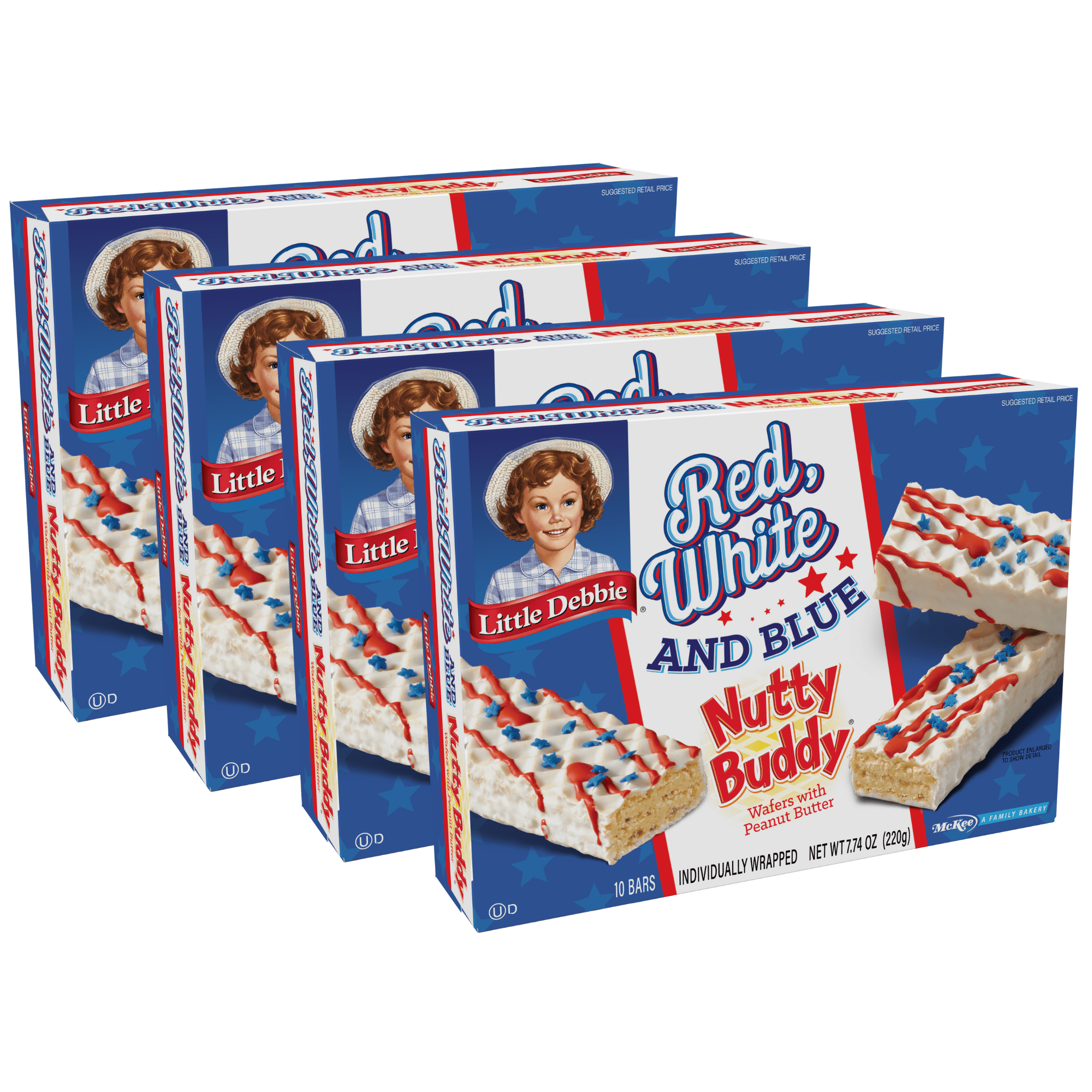 Little Debbie Red, White and Blue Nutty Buddy Bars, 4 Boxes, 40 ...