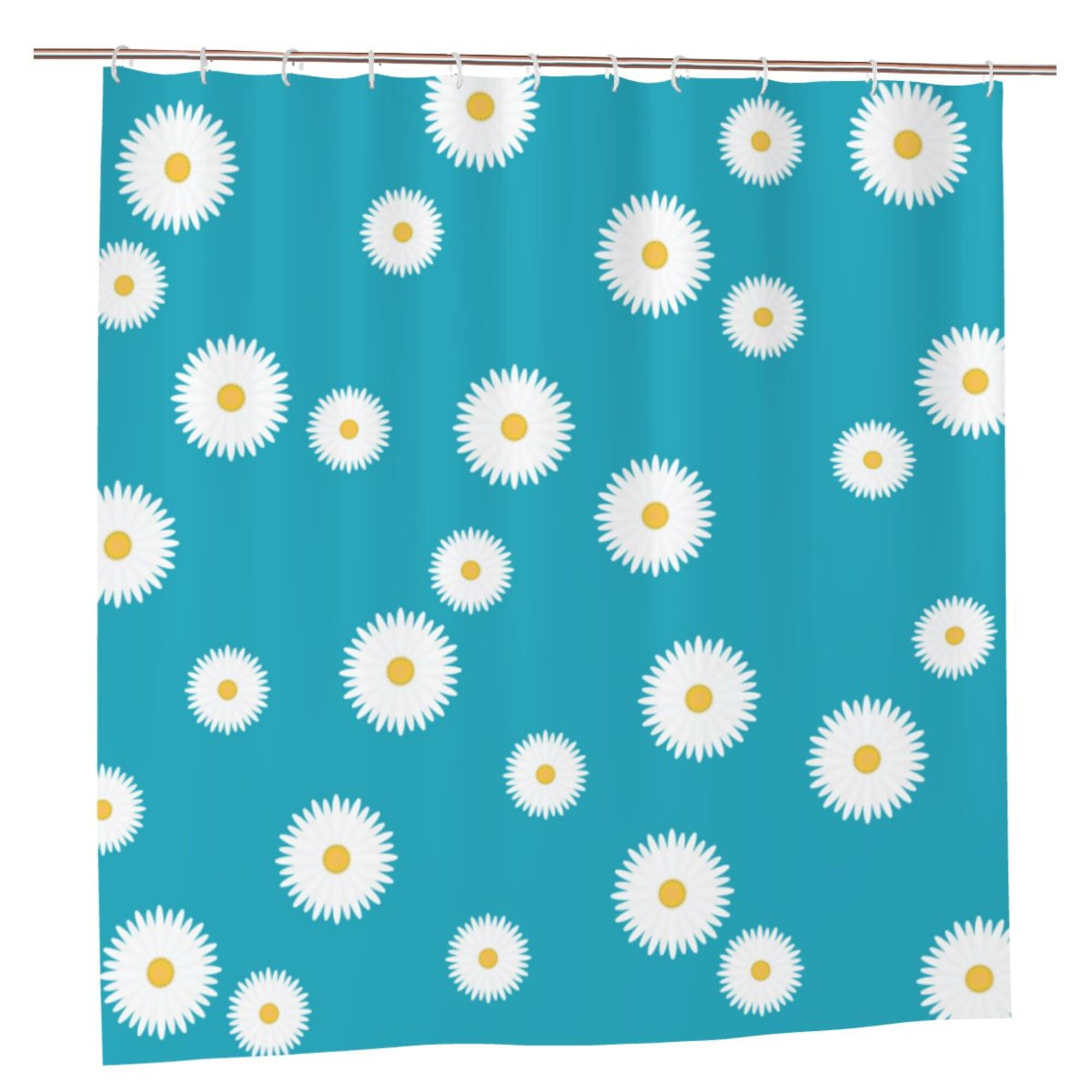 Yfyang Waterproof Bathroom Shower Curtain Blue Daisy Pattern Shower
