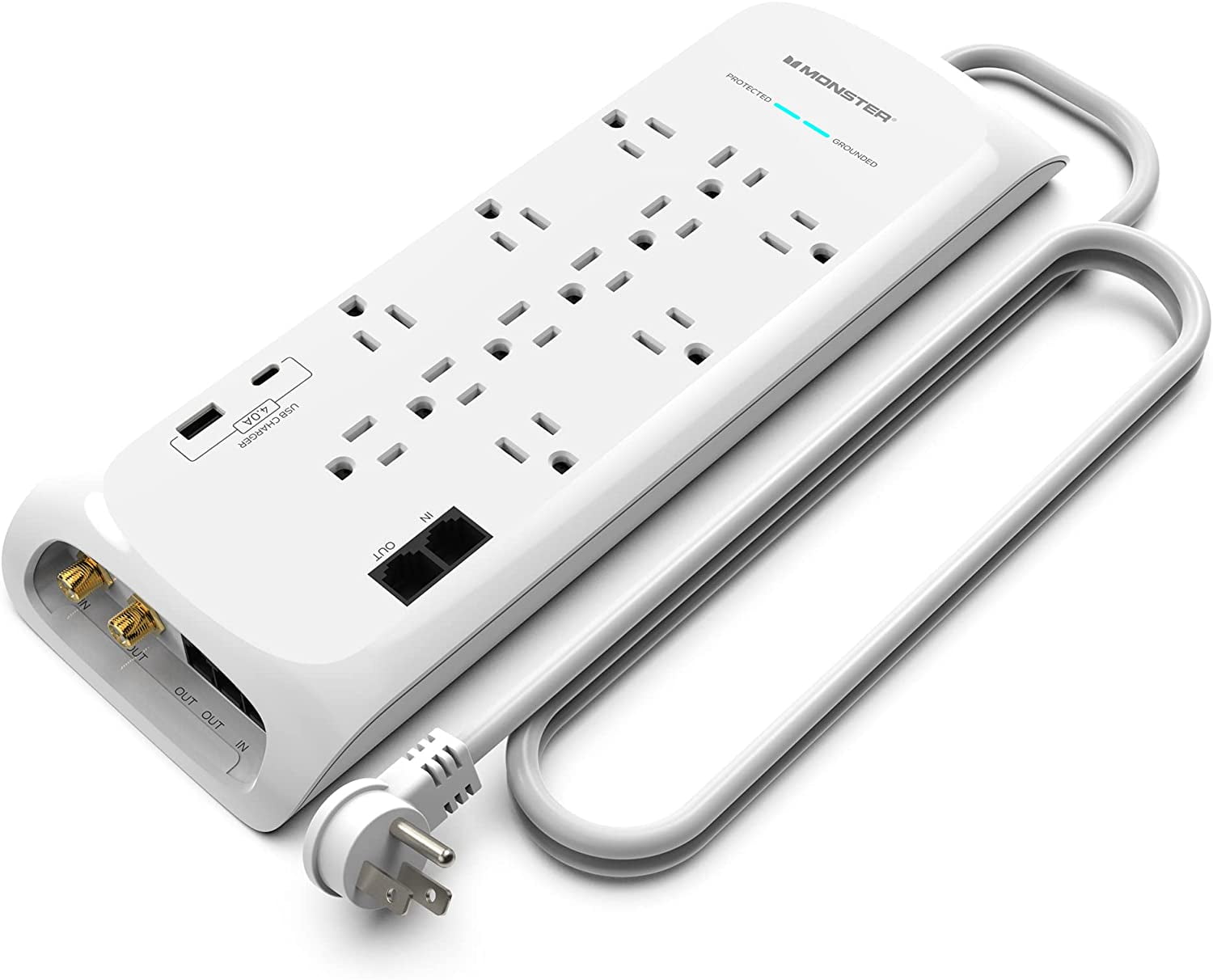 Monster 6ft White Power Strip and Tower Surge Protector, Heavy Duty ...