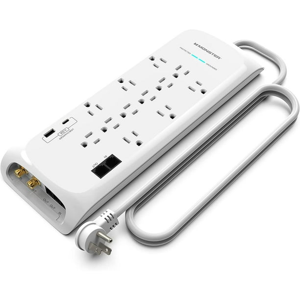 Monster 6ft White Power Strip and Tower Surge Protector, Heavy Duty ...