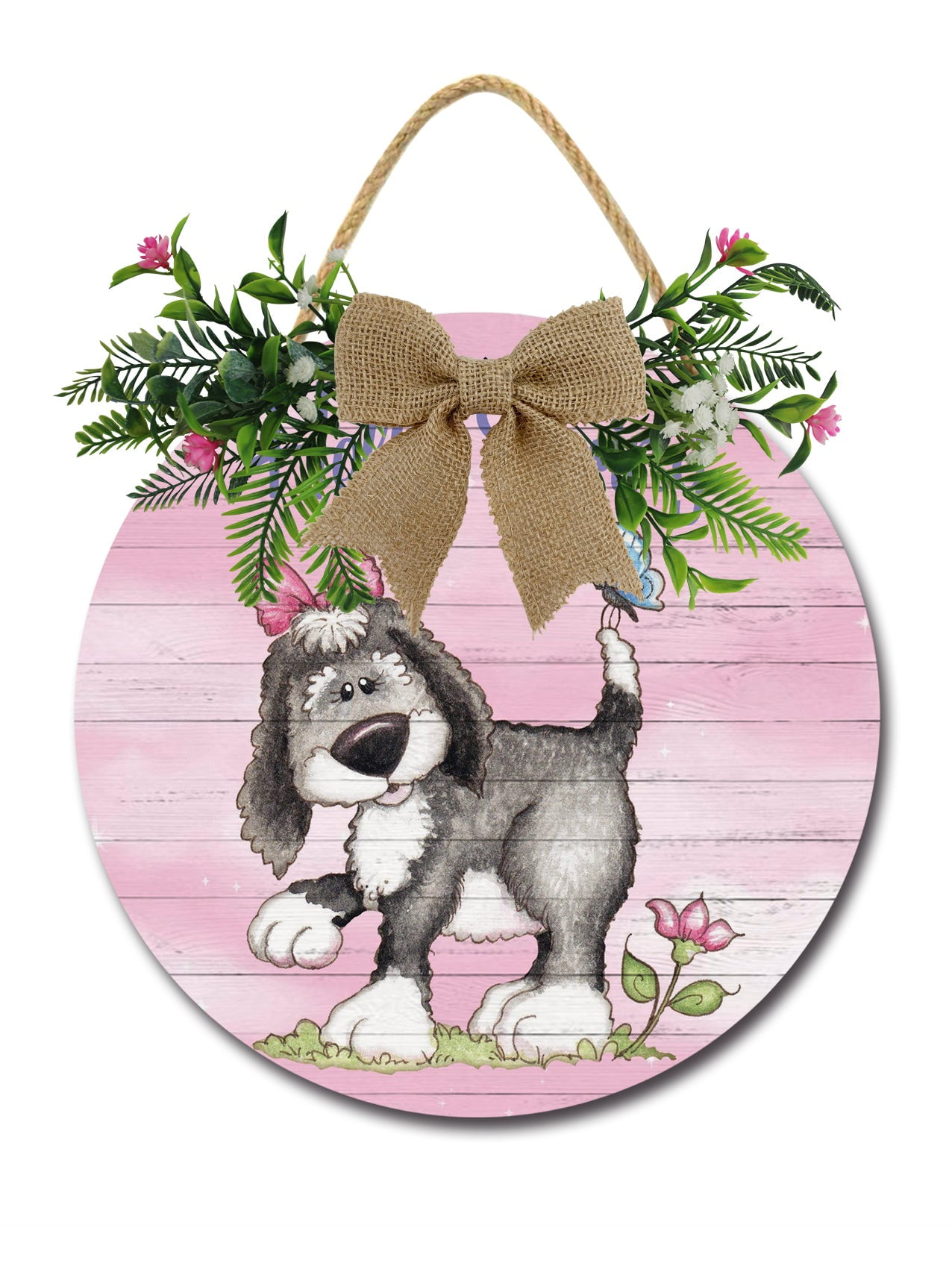 Eveokoki Hello Spring Dog Sign Front Door Porch Decorations, Round ...