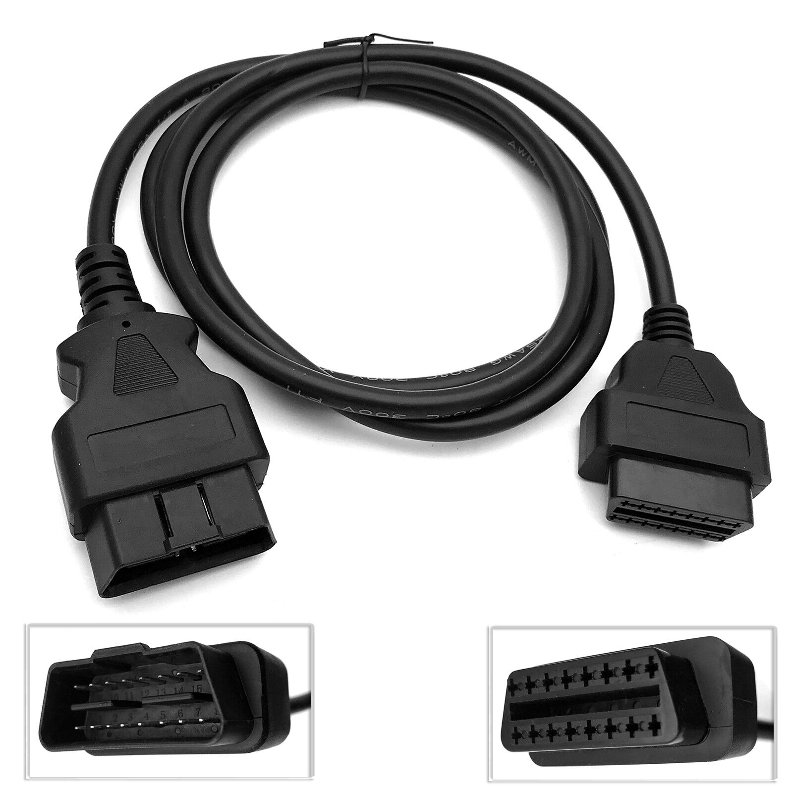 New 16 Pin Male to Female OBDII OBD2 Extension Cable Auto Diagnostic ...