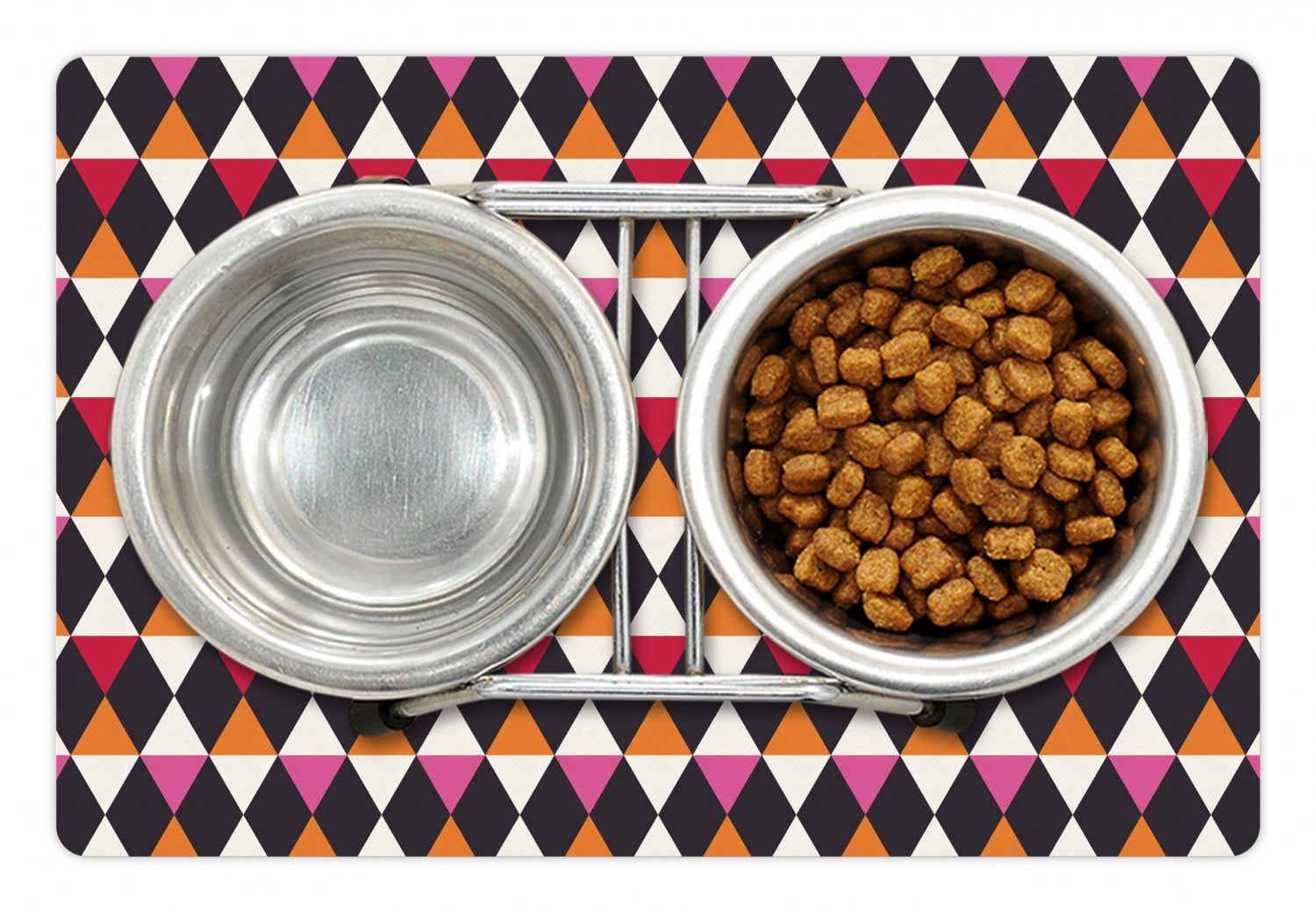 Geometric Pet Mat for Food and Water, Rhombus Shapes with Vintage ...