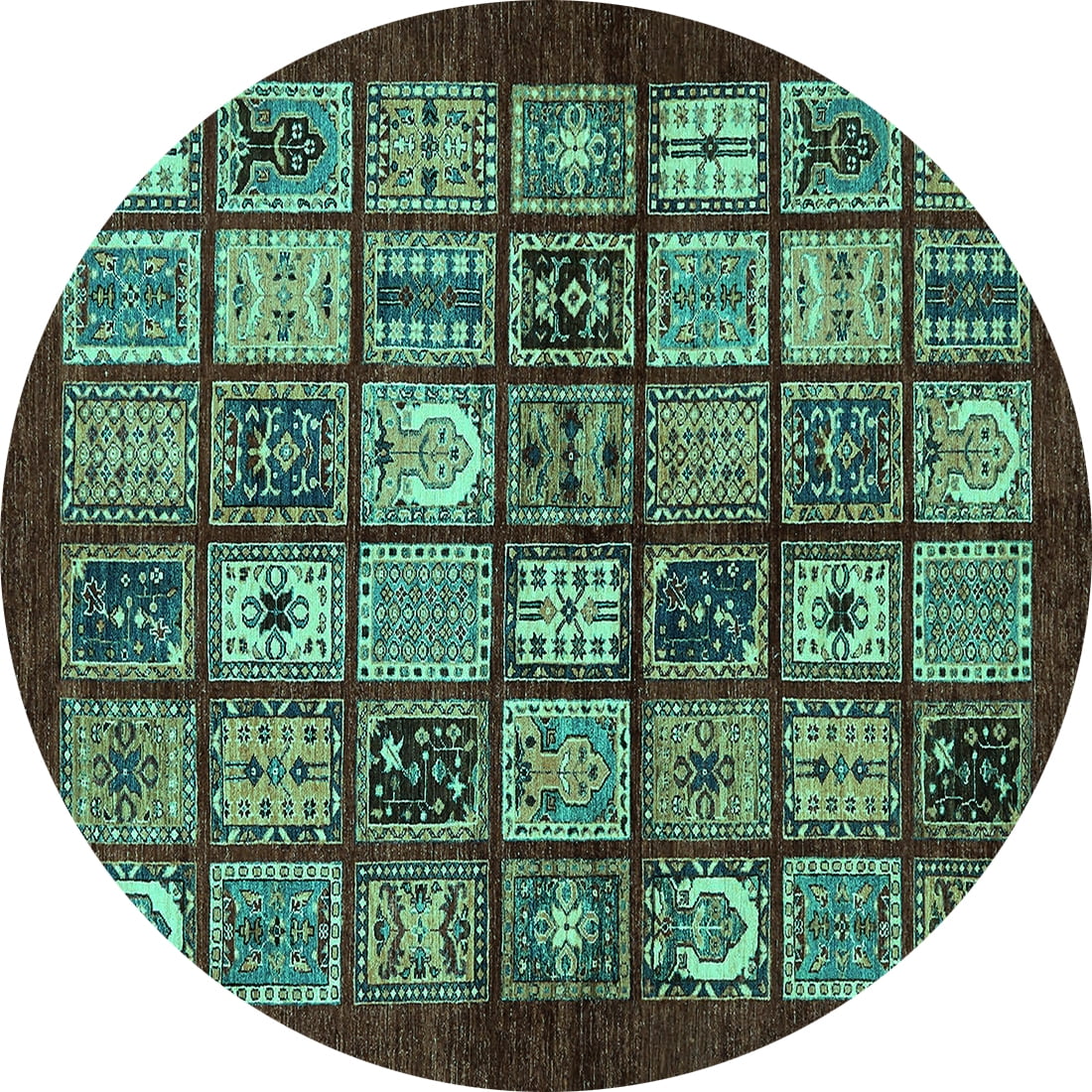 Ahgly Company Machine Washable Indoor Round Southwestern Turquoise Blue ...