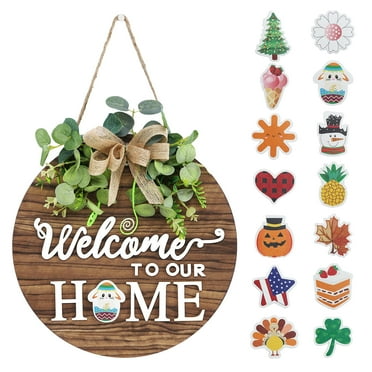 Interchangeable Metal Home Decor: Wall Leaning Welcome Sign with 8 ...