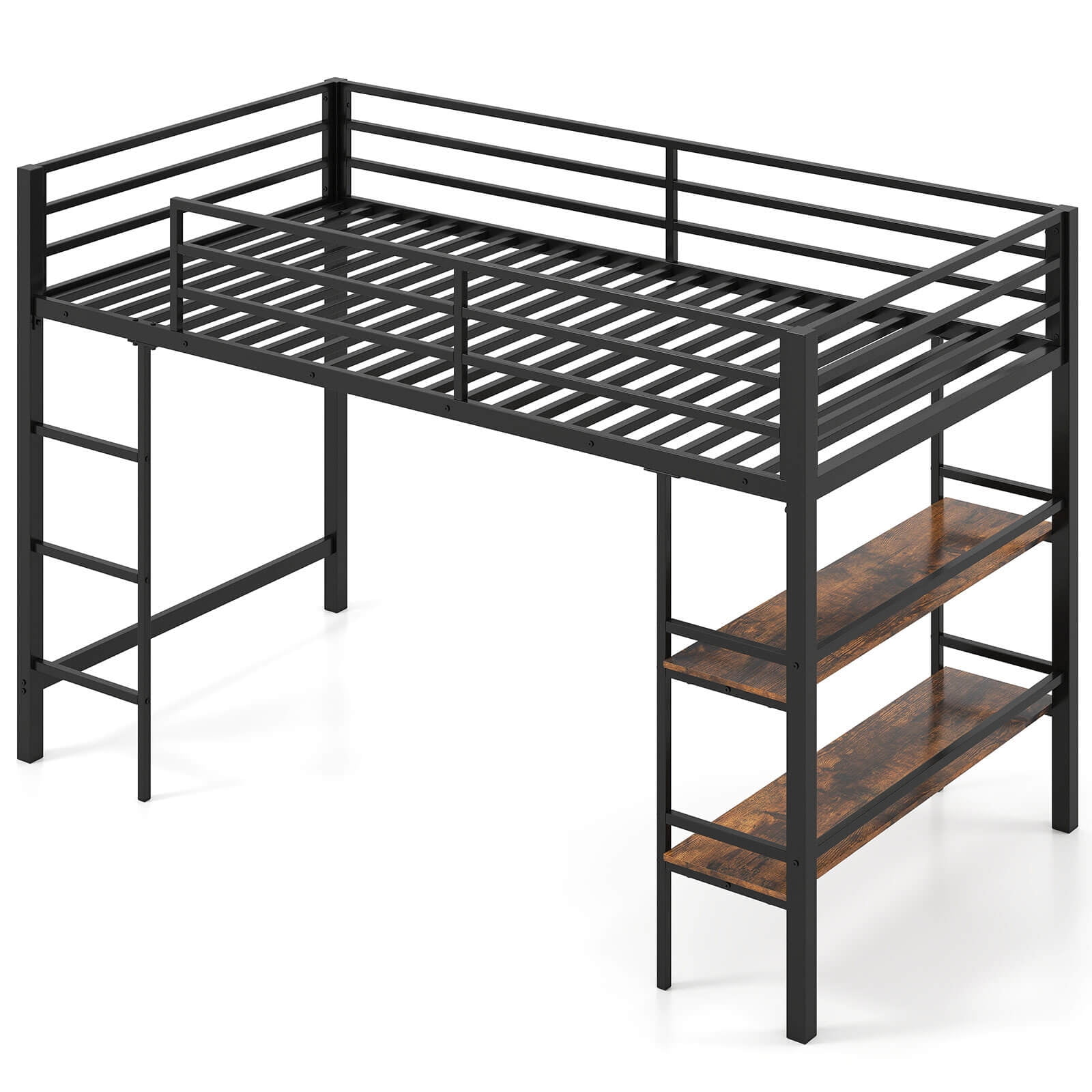 Click here for Costway Twin Size Low Loft Bed With Storage Shelve... prices