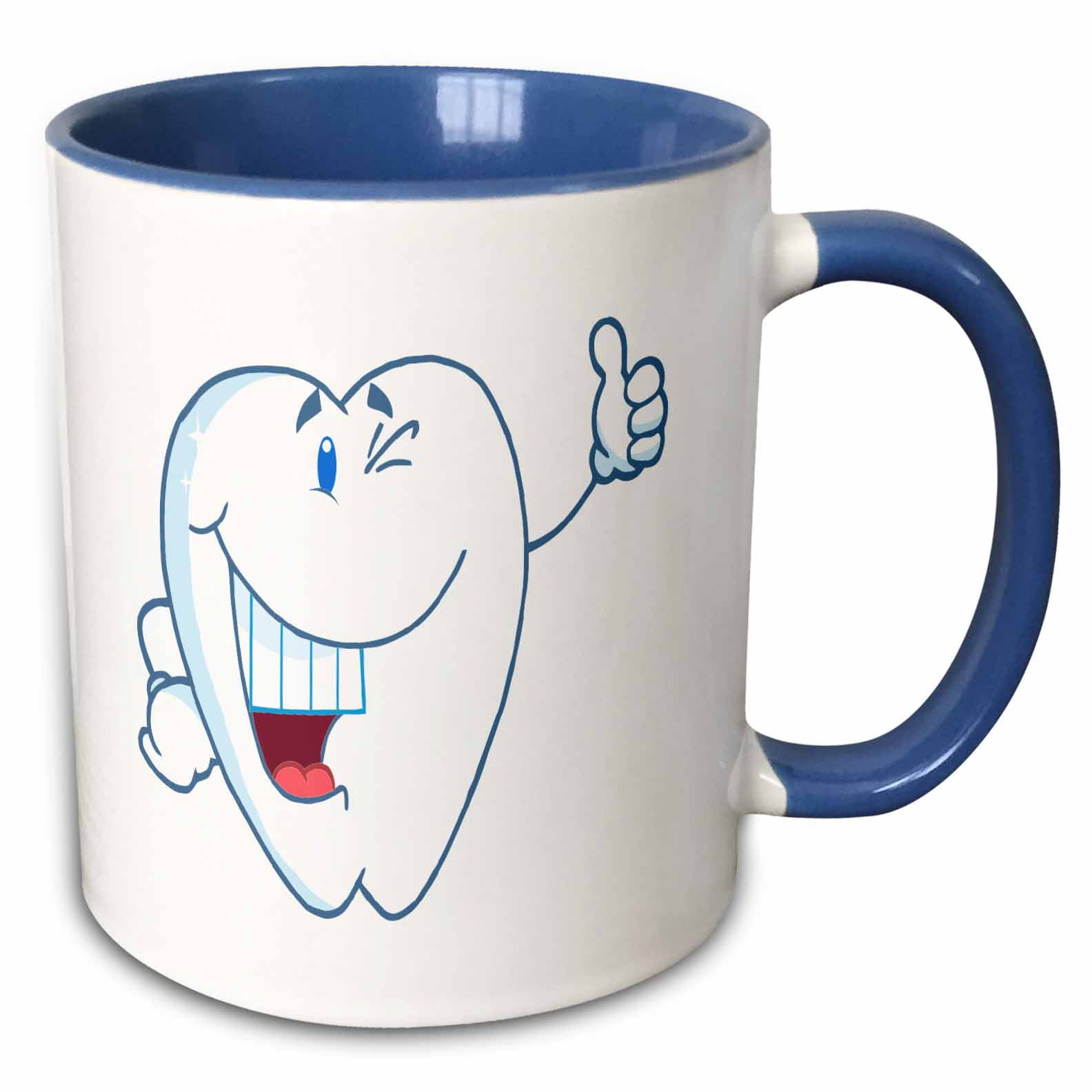 3dRose Smiling Tooth Dental Cartoon Character - Two Tone Blue Mug, 11 ...