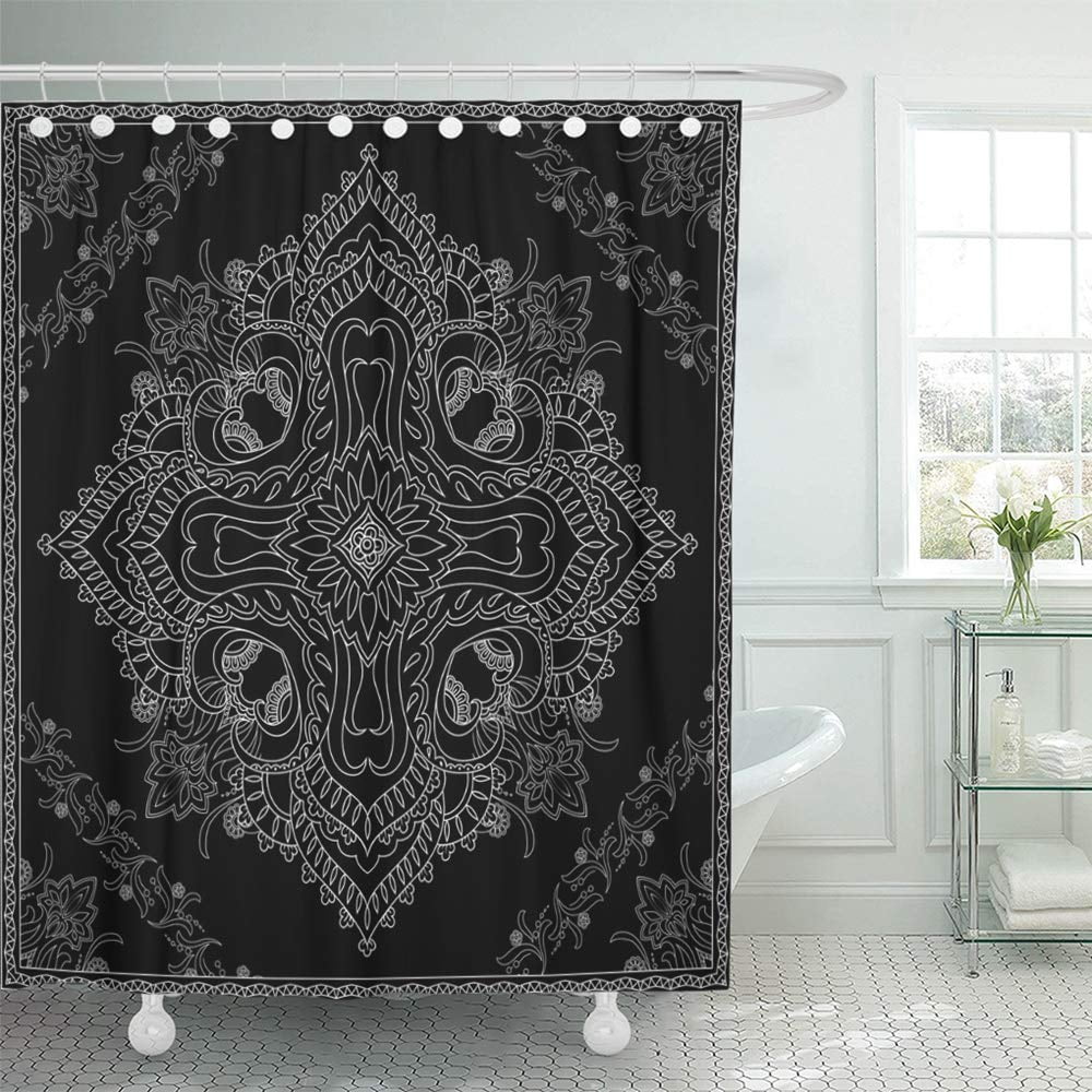 KSADK Blue Scarf Black Bandana with White Colorful Border Abstract ...