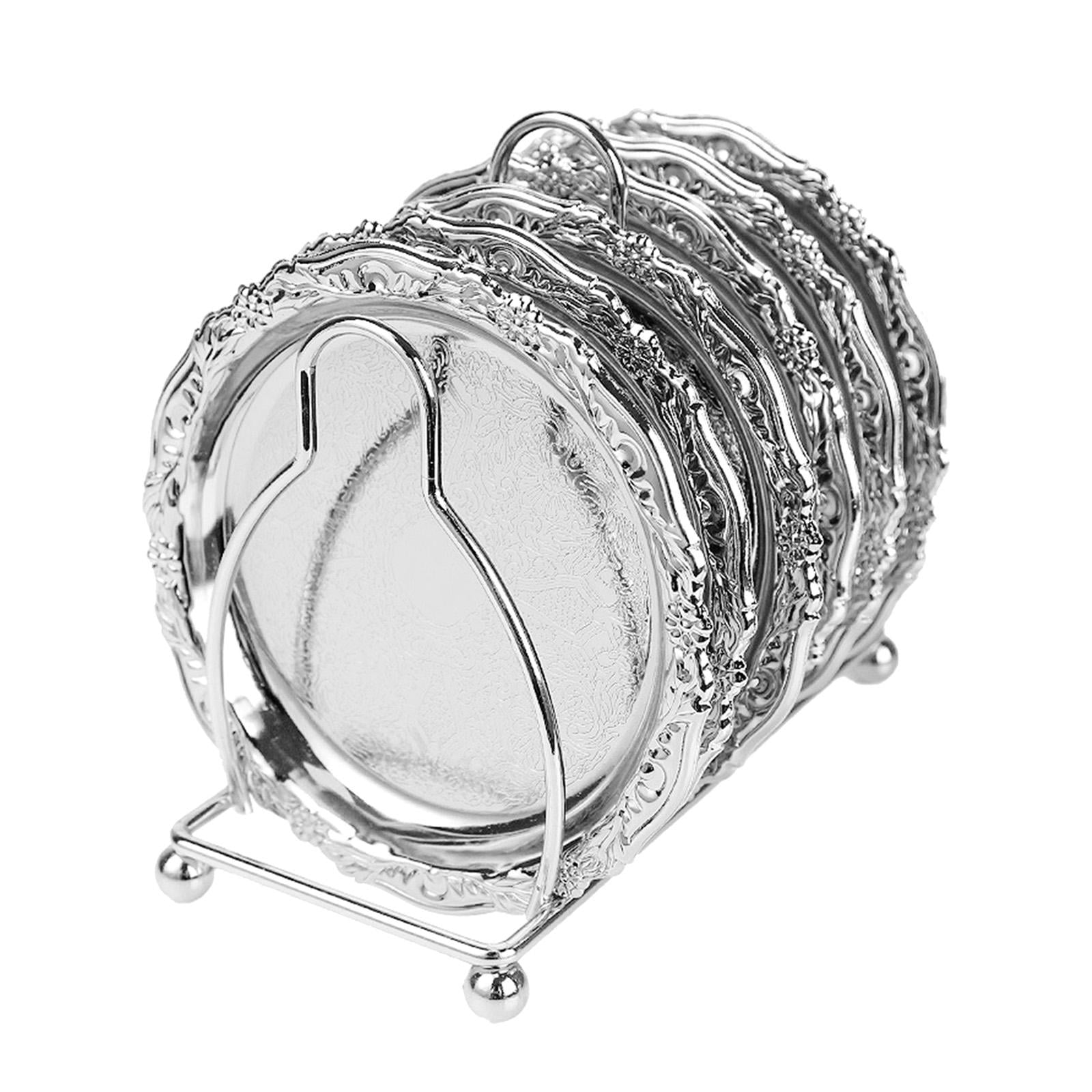 6 Piece Drink Coasters Snack Tray Metal with Rack European Vintage ...
