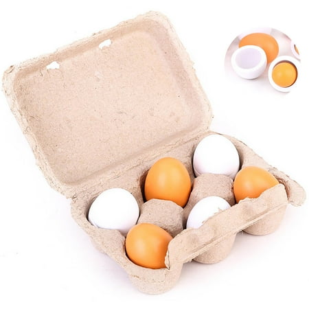 6PCS Egg Toy Realistic Pretend Play Wooden Food Toy Educational Toy for ...