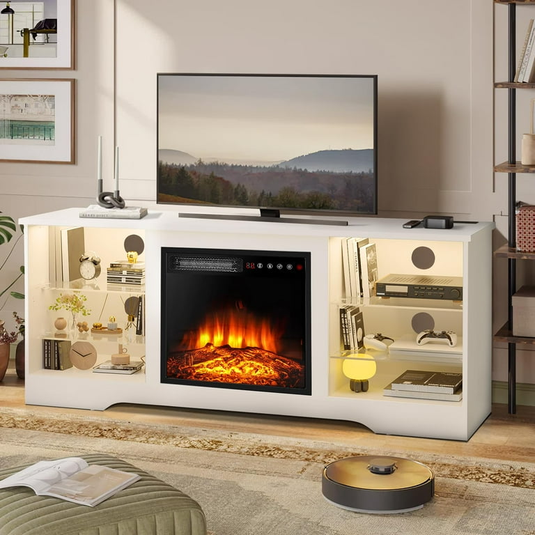 Vitesse 58 Inches Fireplace TV Stand for TVS Up to 65 Inches Console with 18 Electric Fireplace White by VitesseHome