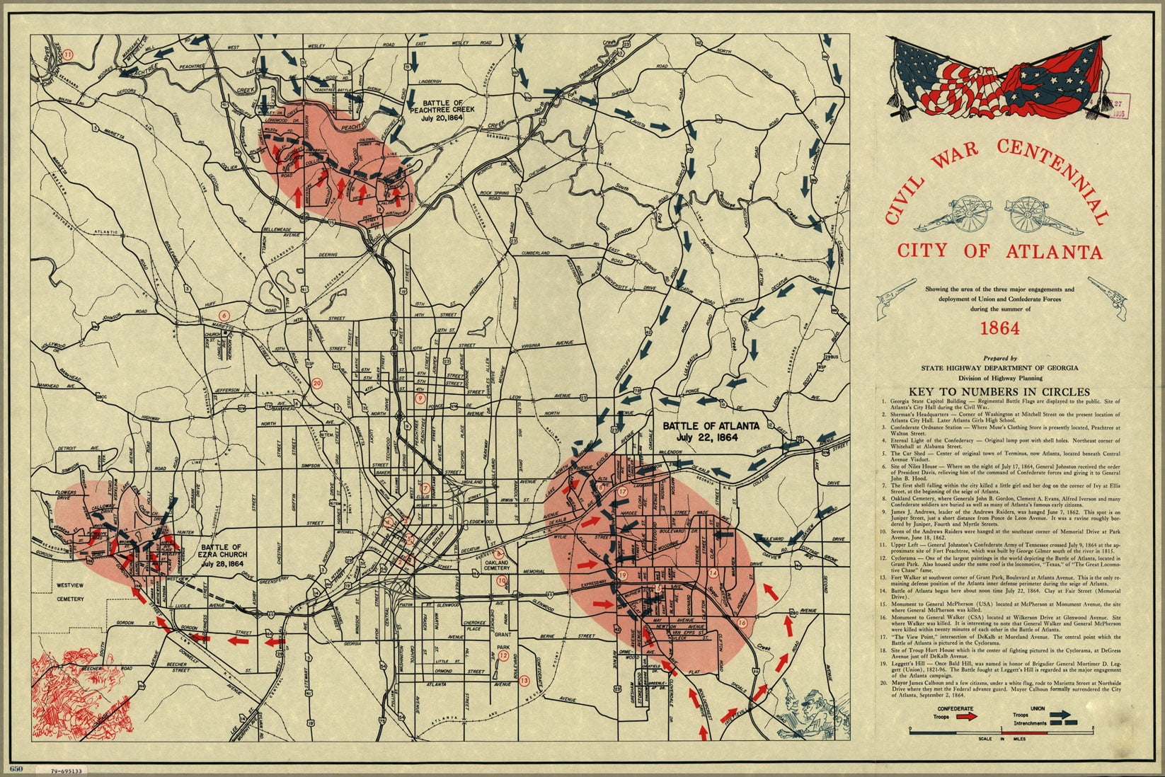 24"x36" Gallery Poster, map of Atlanta civil war battles of 1864 pub ...