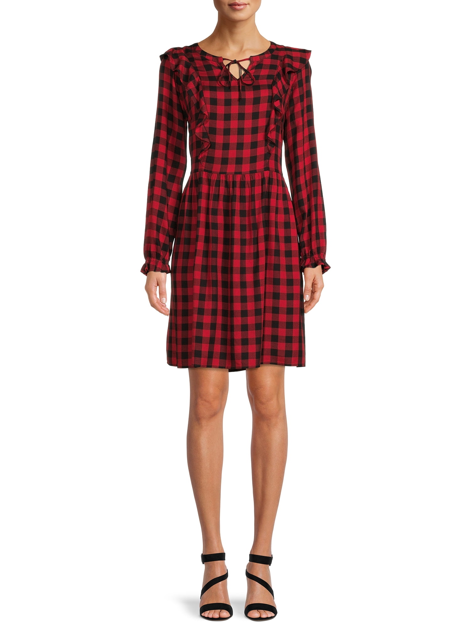 Time and Tru Women's Plaid Ruffle Dress - Walmart.com