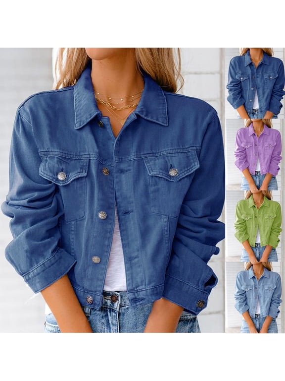 Beppter Women's Basic Solid Color Denim Jacket, Button Down, Cotton ...