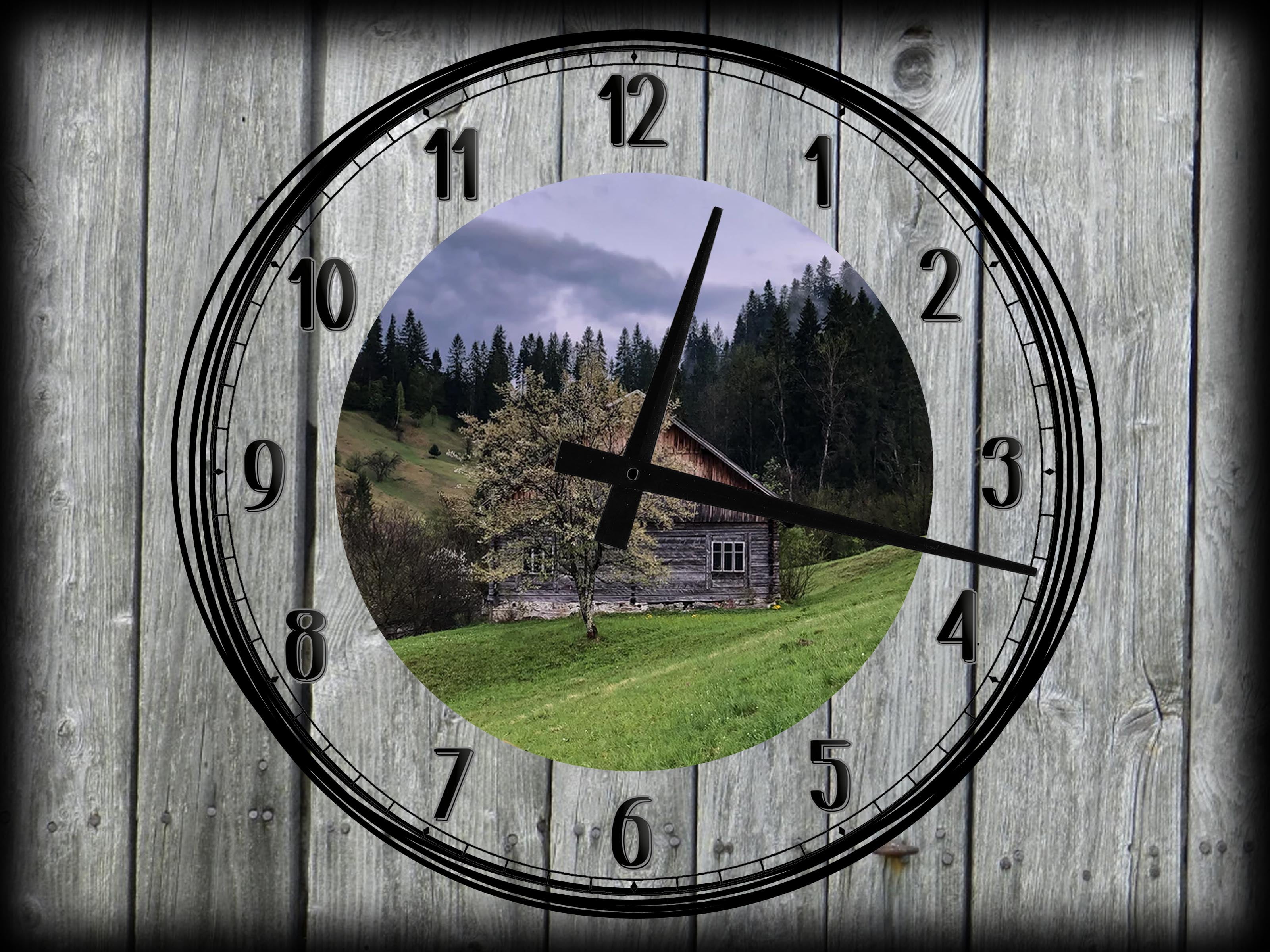 Large Wall Clock on Canvas Art Mountain Wall Art Rustic Country Wall ...