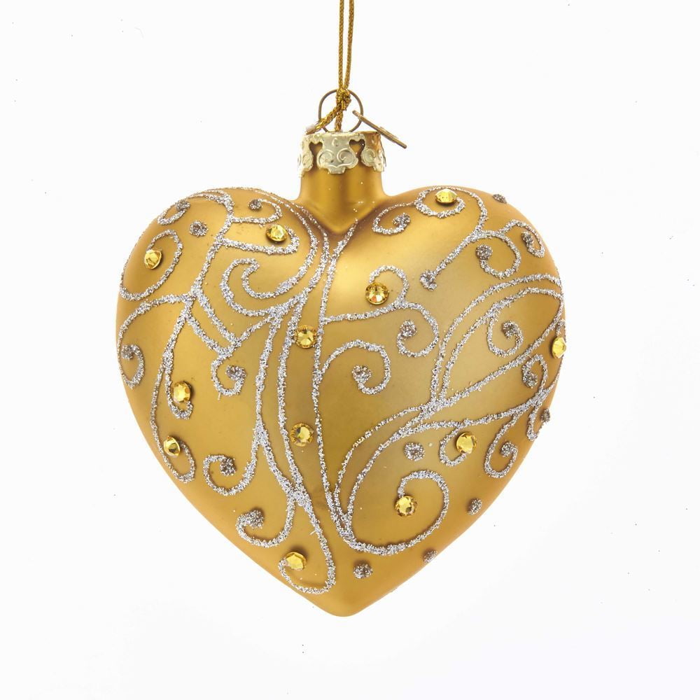 Noble Gems GOLD HEART Glass Christmas Ornament with Swarovski Crystals ...